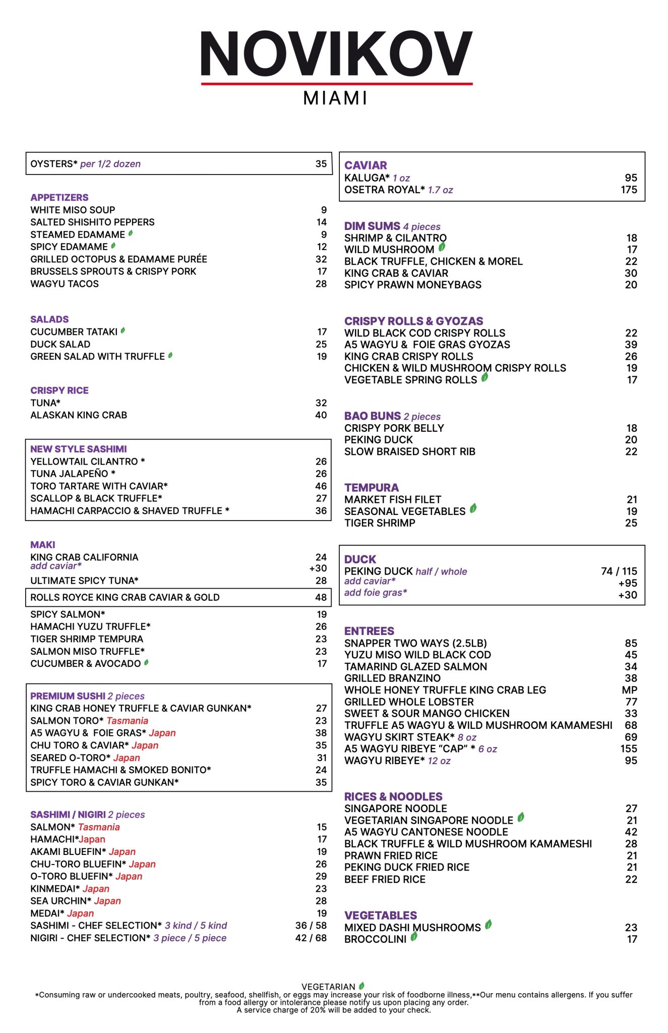 Menu • Novikov Miami Restaurant & Bar