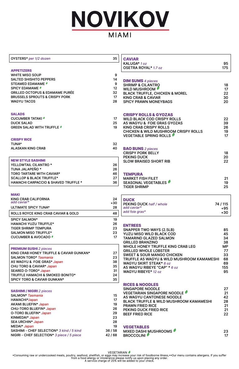 Menu • Novikov Miami Restaurant & Bar