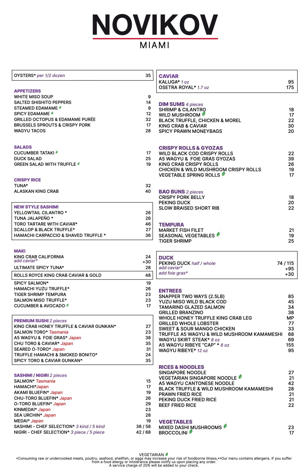 Menu • Novikov Miami Restaurant & Bar