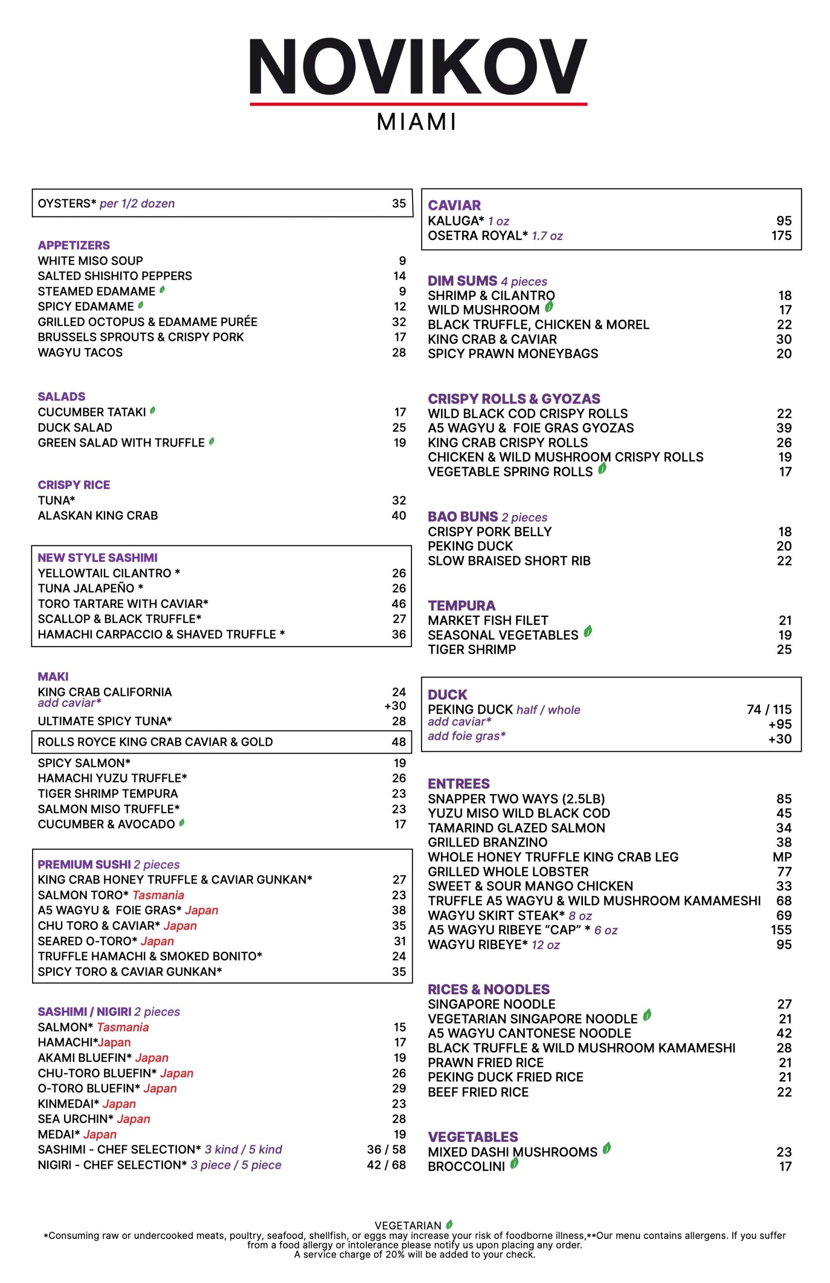 Menu • Novikov Miami Restaurant & Bar