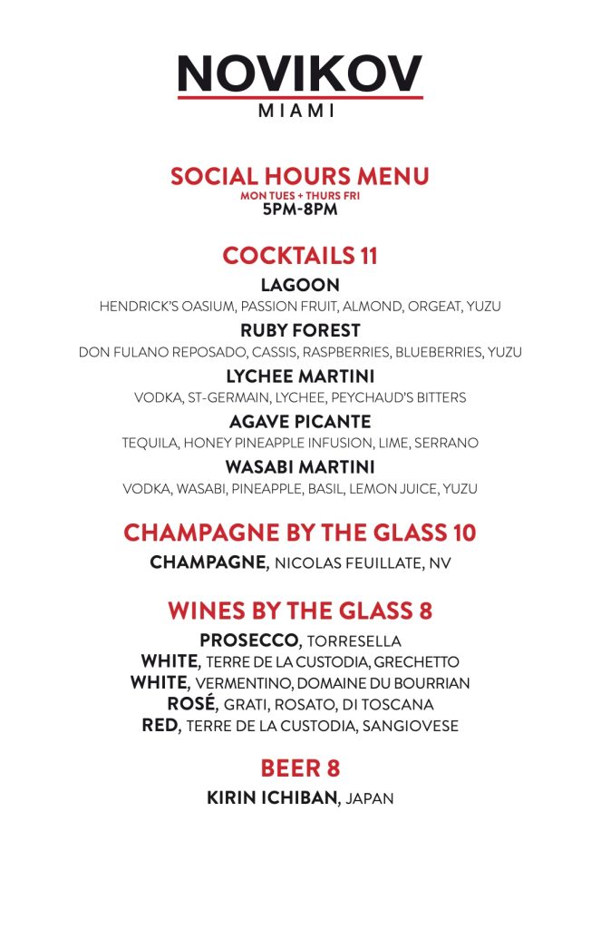 Menu • Novikov Miami Restaurant & Bar