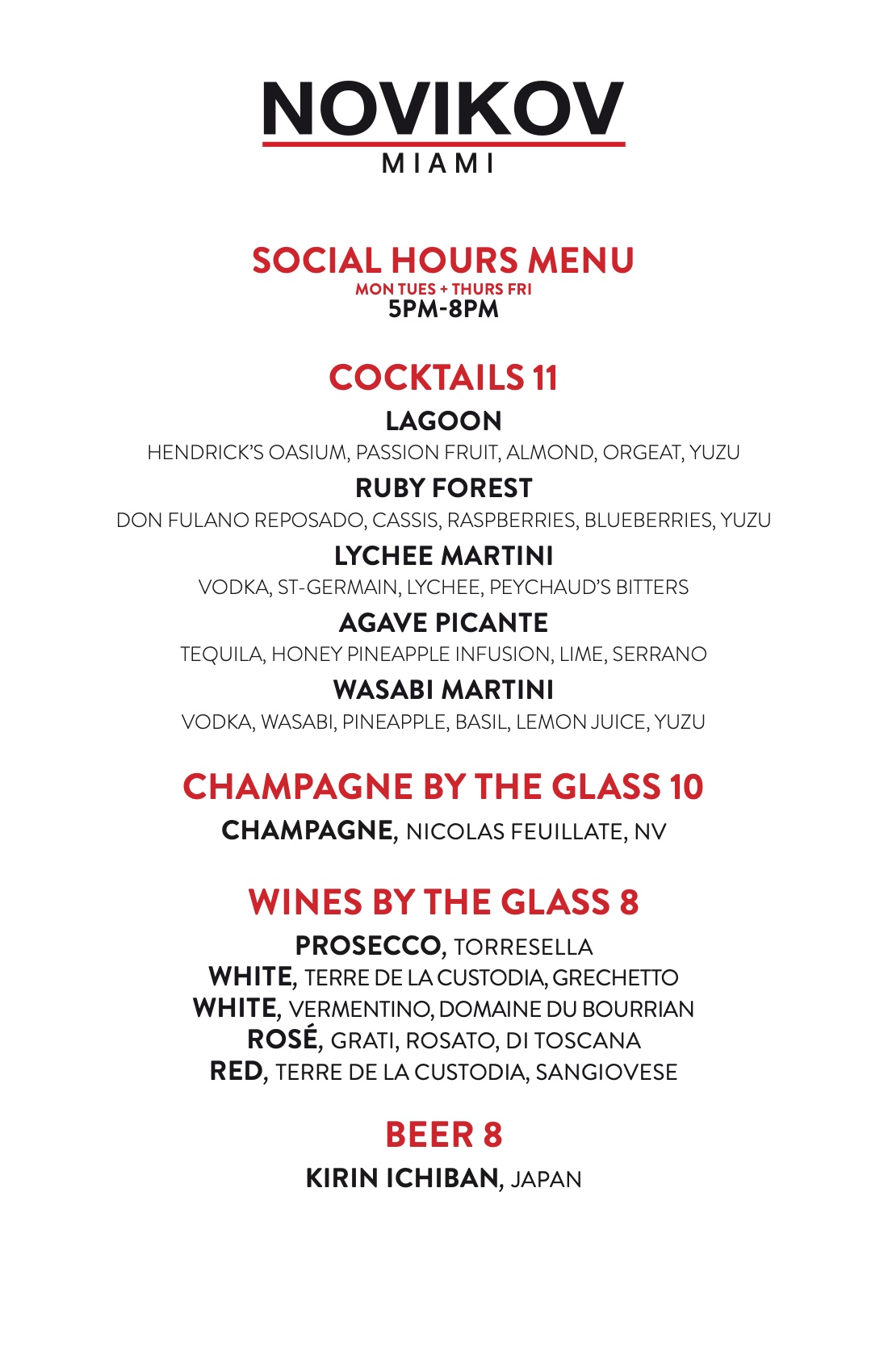 Menu • Novikov Miami Restaurant & Bar