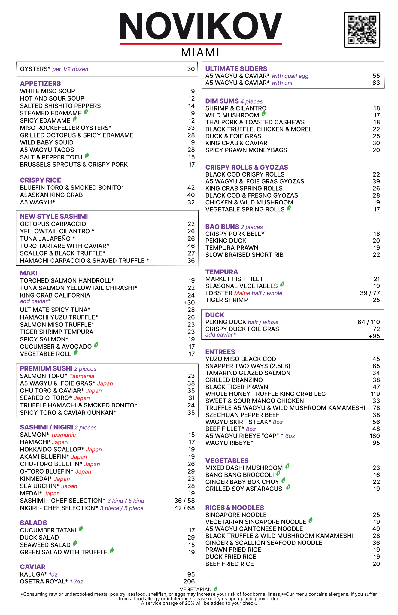 Menu • Novikov Miami Restaurant & Bar