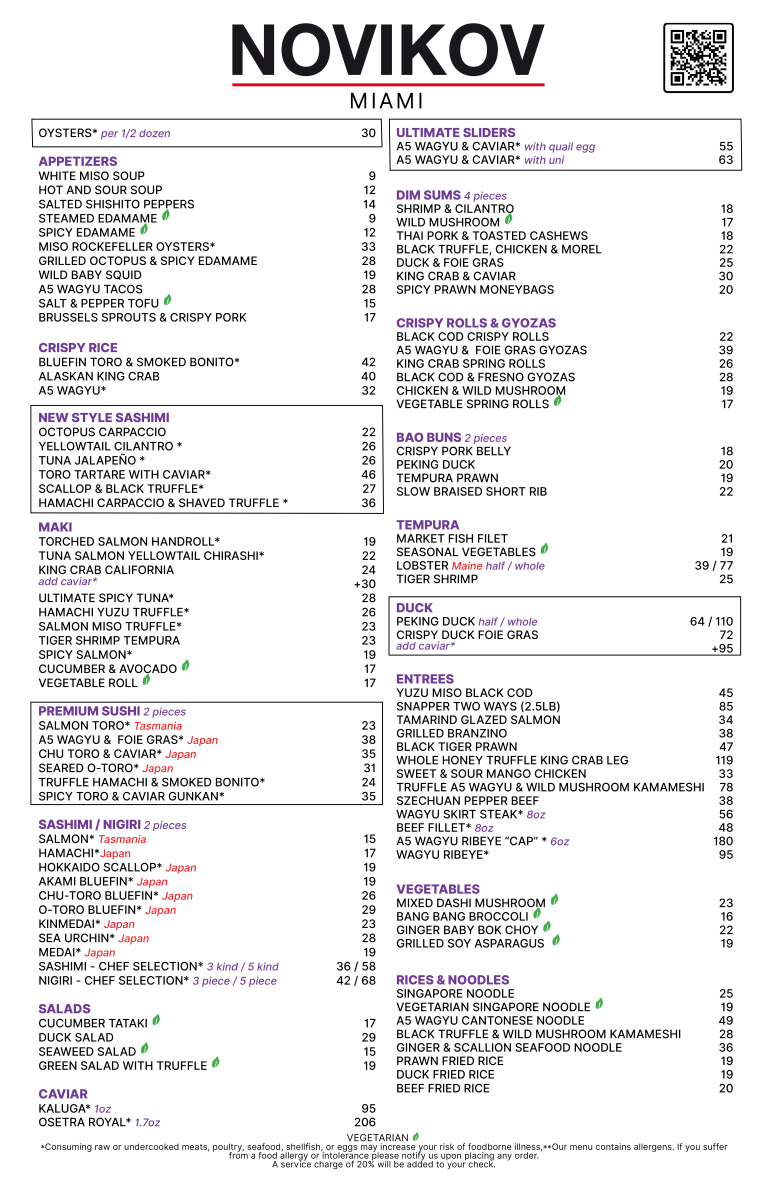 Menu • Novikov Miami Restaurant & Bar