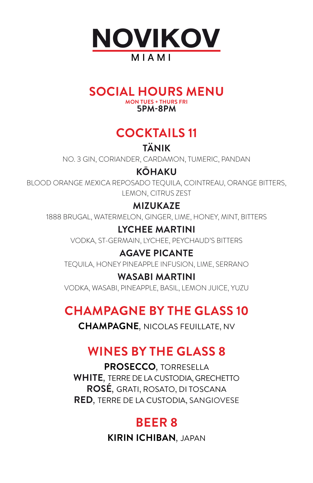 Menu • Novikov Miami Restaurant & Bar